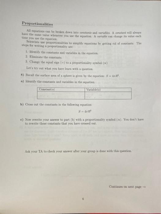 Solved Proportionalities All equations can be broken down | Chegg.com