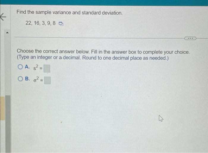 Solved Find the sample variance and standard deviation. | Chegg.com