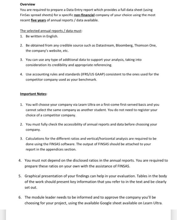 Solved Overview You are required to prepare a Data Entry | Chegg.com