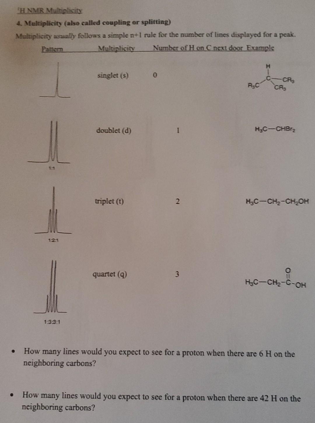 Solved HNMR Multiplicity 4. Multiplicity (also called | Chegg.com