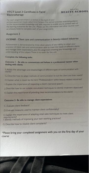 Solved VTCT Level 3 Certificate in Facial BEAUTY SCHOO | Chegg.com