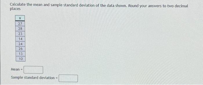 Solved Calculate the mean and sample standard deviation of | Chegg.com