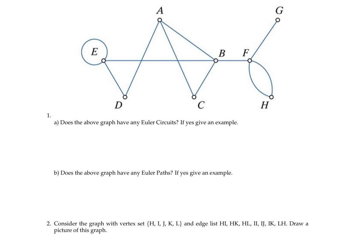Solved a) ﻿Does the above graph have any Euler Circuits? If | Chegg.com