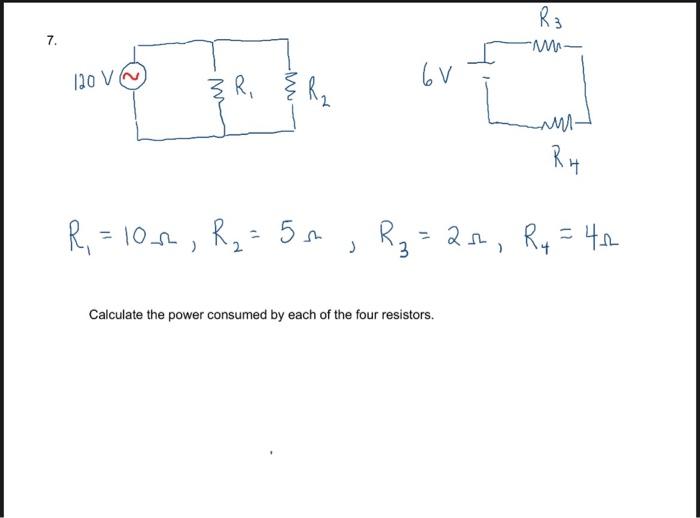 Solved R1=10Ω,R2=5Ω,R3=2Ω,R4=4Ω Calculate the power consumed | Chegg.com