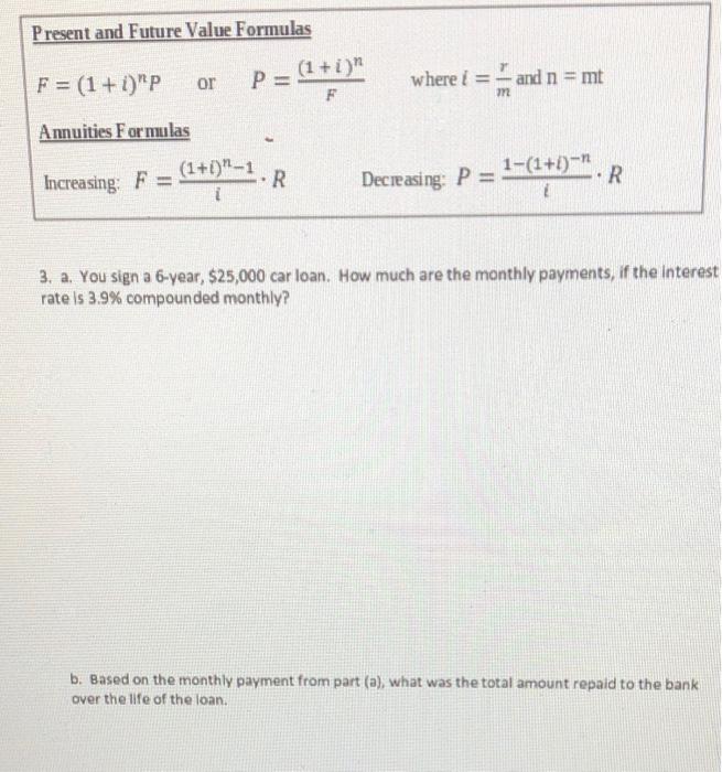 Solved Present and Future Value Formulas F = (1+0) "P P | Chegg.com