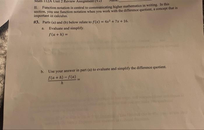 Solved II. Function notation is central to communicating | Chegg.com