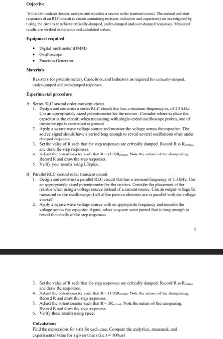 Solved Materials Resistors (or potentiometer), Capocitors, | Chegg.com