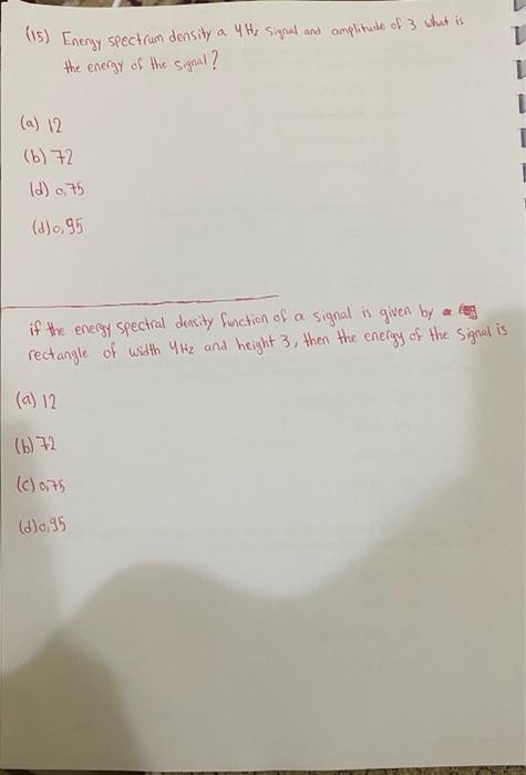 Solved (15) Energy spectrum density a 4H2 signal and | Chegg.com