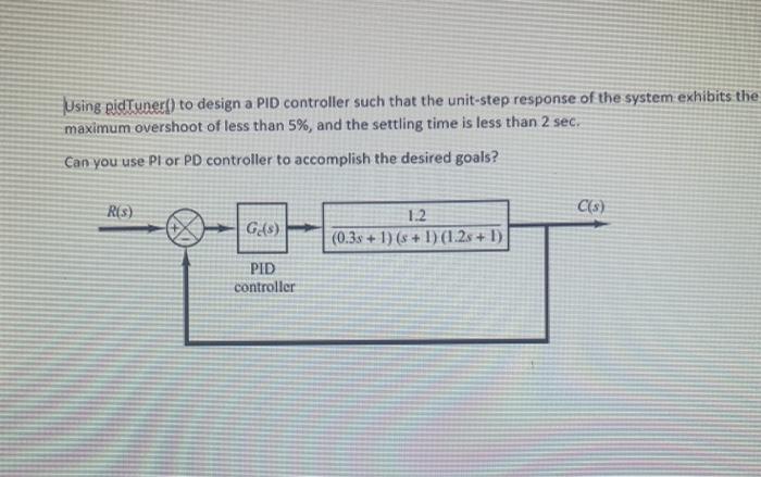Using pidTuner() to design a PID controller such that | Chegg.com