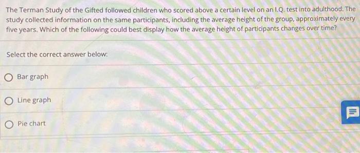 Solved The Terman Study of the Gifted followed children who | Chegg.com