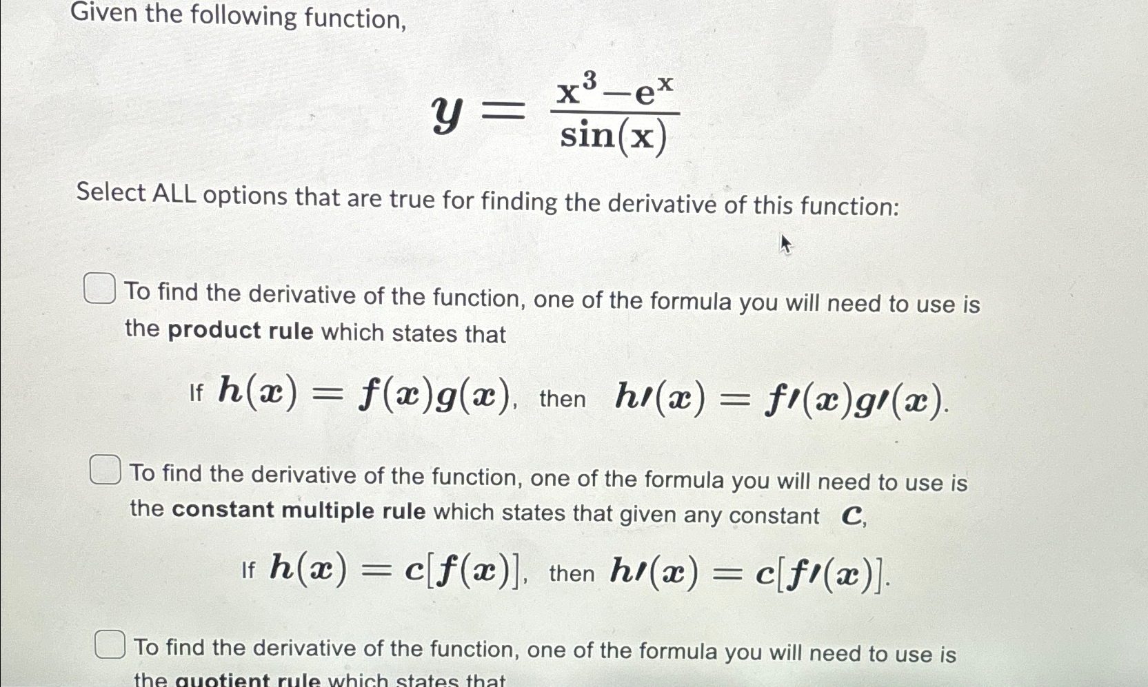 Solved Given the following function,y=x3-exsin(x)Select ALL | Chegg.com