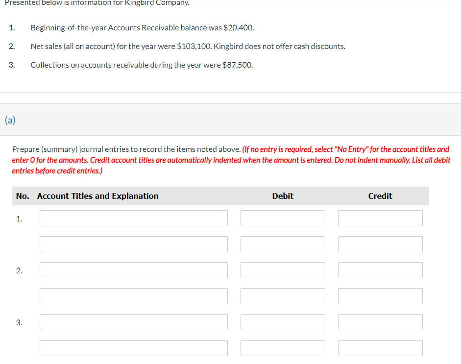 Solved Presented below is information for Kingbird | Chegg.com
