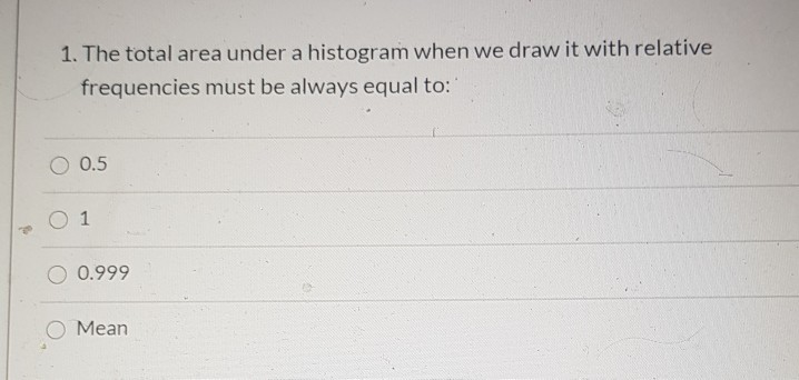 Solved 1. The total area under a histogram when we draw it | Chegg.com