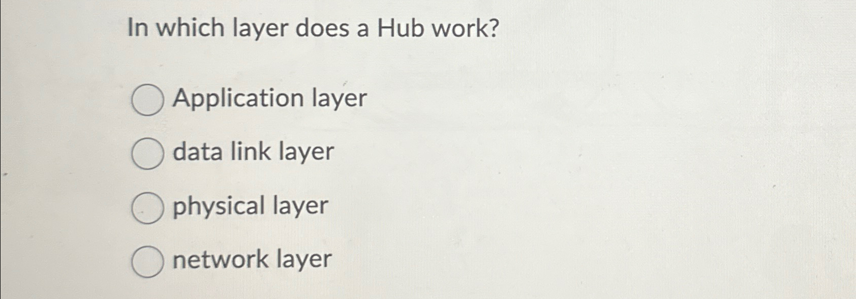 Solved In which layer does a Hub work?Application layerdata | Chegg.com
