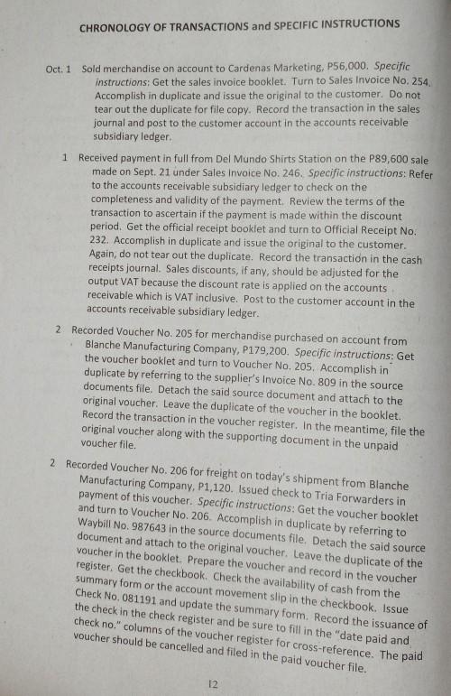 CHRONOLOGY OF TRANSACTIONS and SPECIFIC INSTRUCTIONS | Chegg.com