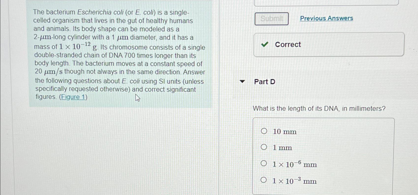 Solved The bacterium Escherichia coli (or E. ﻿coli) ﻿is a | Chegg.com