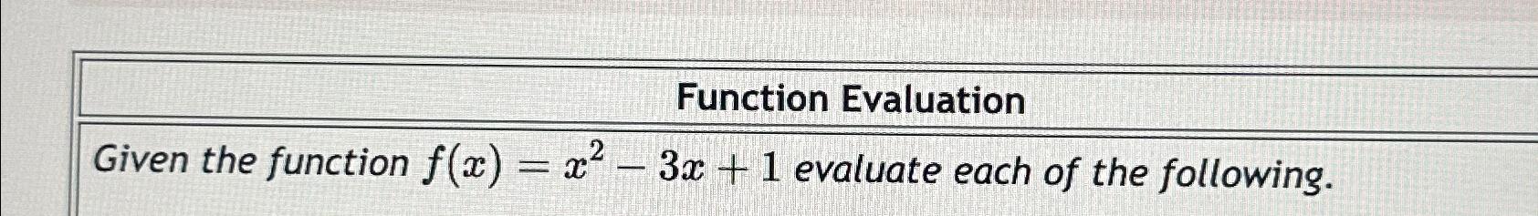 Solved Function EvaluationGiven the function f(x)=x2-3x+1 | Chegg.com