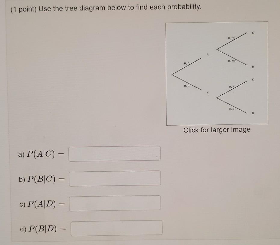 Solved (1 point) Use the tree diagram below to find each | Chegg.com