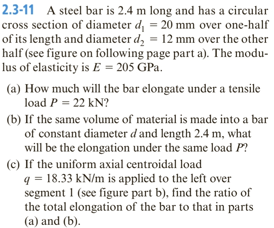 Solved 2.3-11 ﻿A steel bar is 2.4 ﻿m long and has a circular | Chegg.com