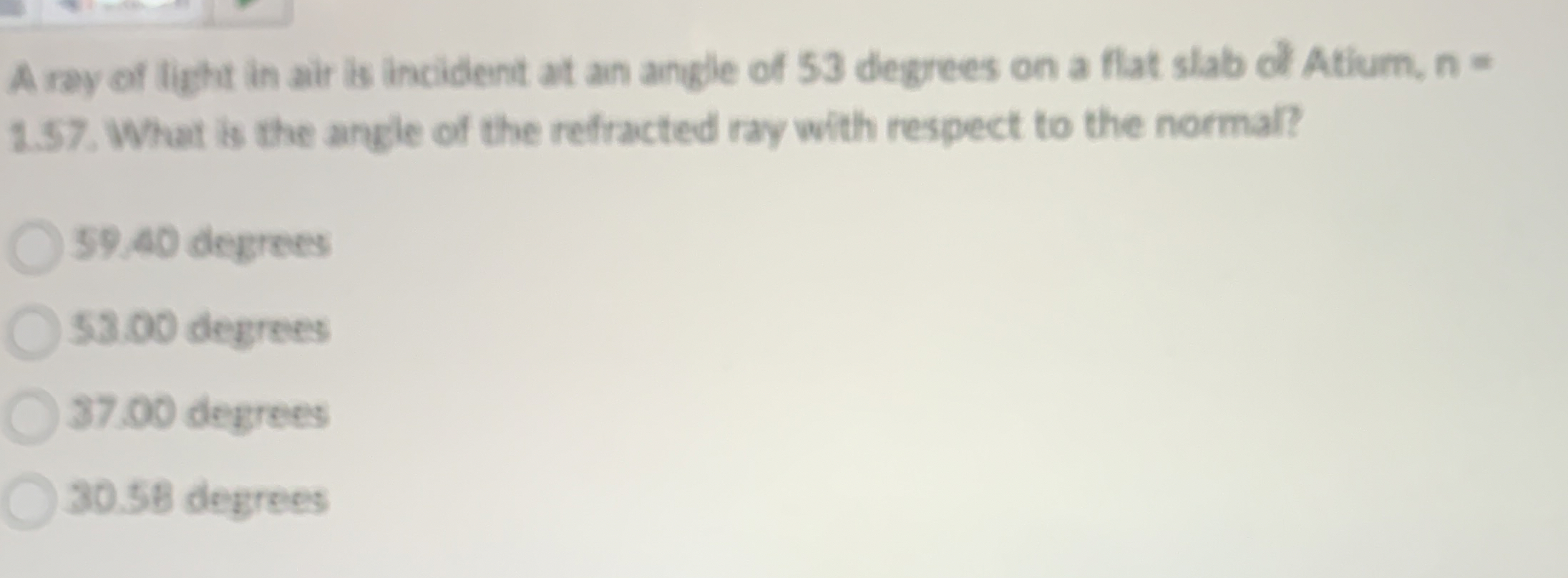 Solved A roy of light in air is incident at an angle of 53 | Chegg.com