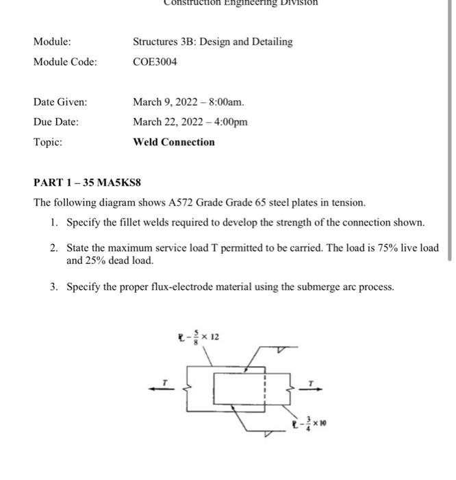 Solved truction Engineering Module: Module Code: Structures | Chegg.com