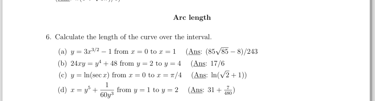 Solved Arc length6. ﻿Calculate the length of the curve over | Chegg.com