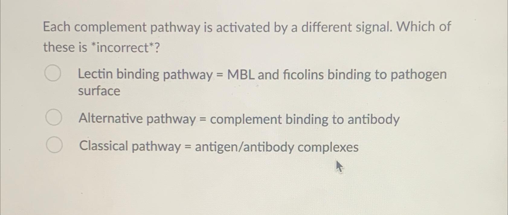 Solved Each complement pathway is activated by a different | Chegg.com