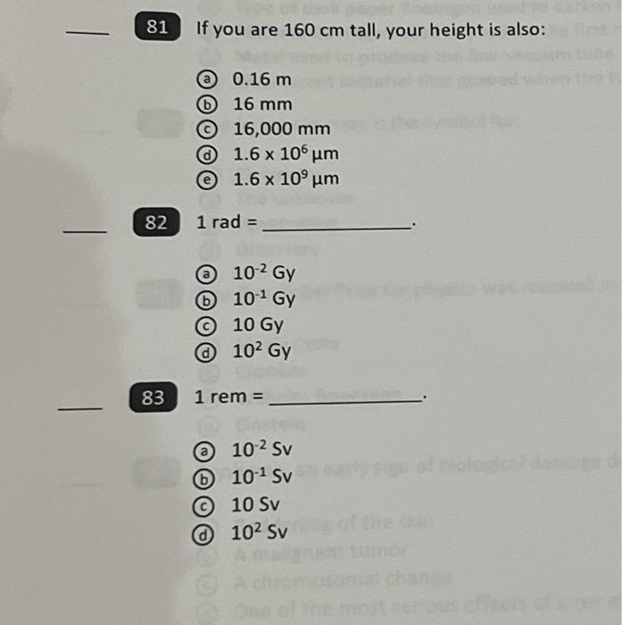 Solved 81 82 83 If you are 160 cm tall, your height is also: | Chegg.com