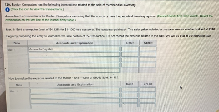 Solved 12A. Boston Computers has the following transactions | Chegg.com