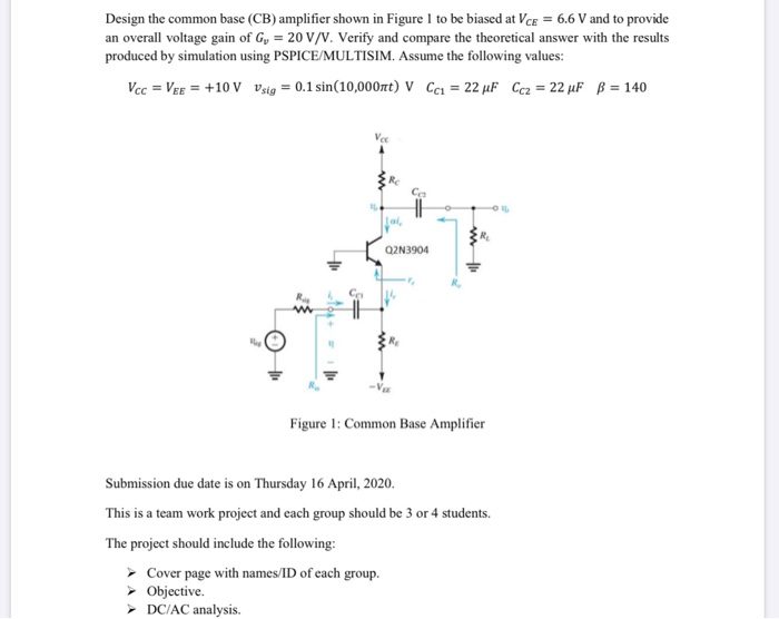 Design the common base (CB) amplifier shown in Figure | Chegg.com