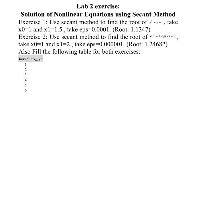 Solved Lab 2 exercise: Solution of Nonlinear Equations using | Chegg.com