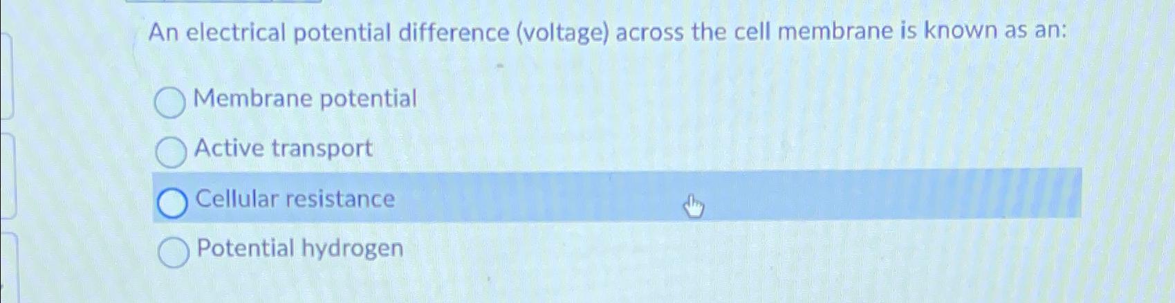 Solved An electrical potential difference (voltage) ﻿across | Chegg.com