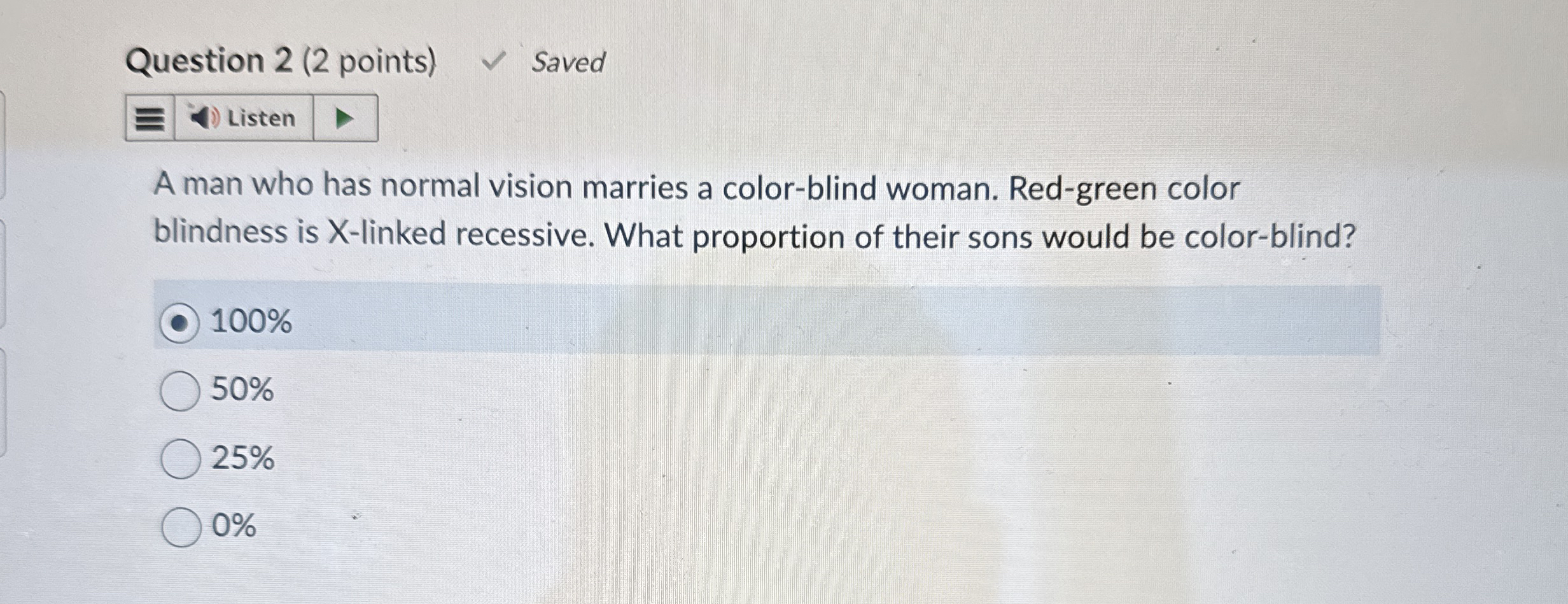 Solved Question 2 (2 ﻿points) ﻿Saved A man who has normal | Chegg.com