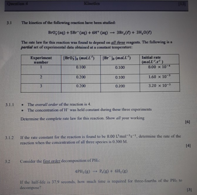 Solved Kineties 1131 3.1 The kinetics of the following | Chegg.com