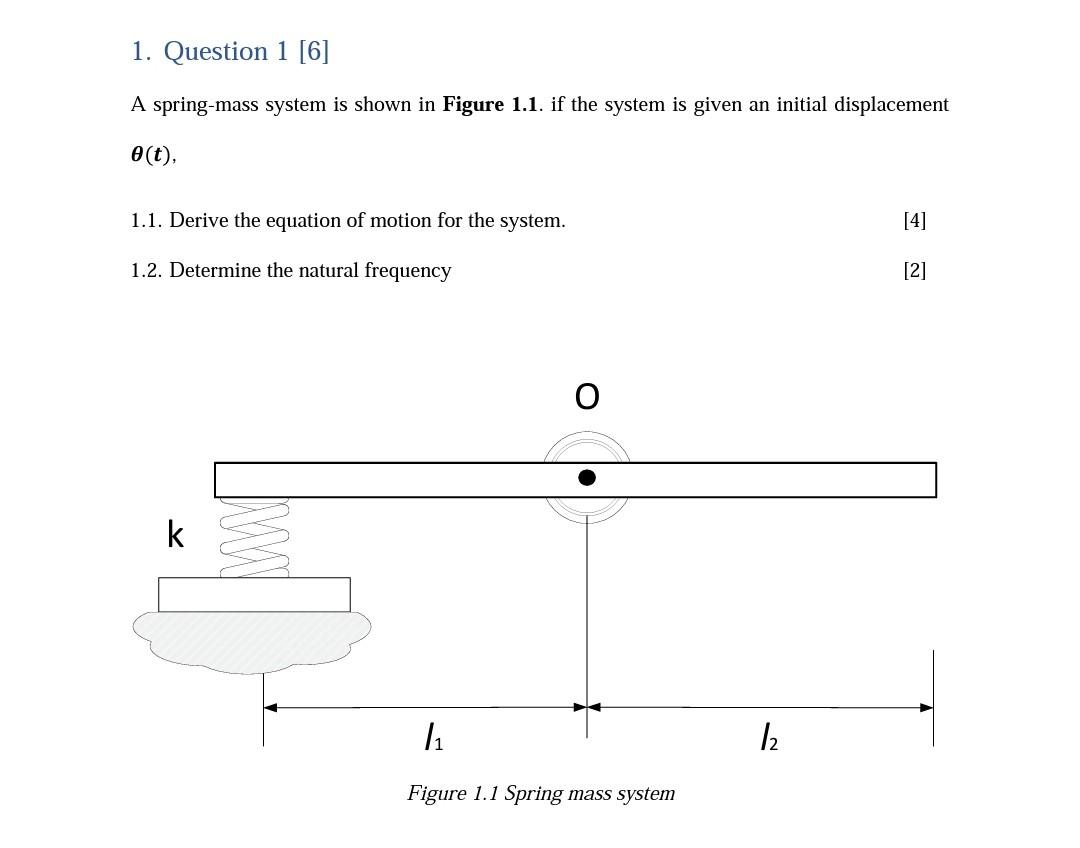 Solved 1. Question 1 [6] A spring-mass system is shown in | Chegg.com