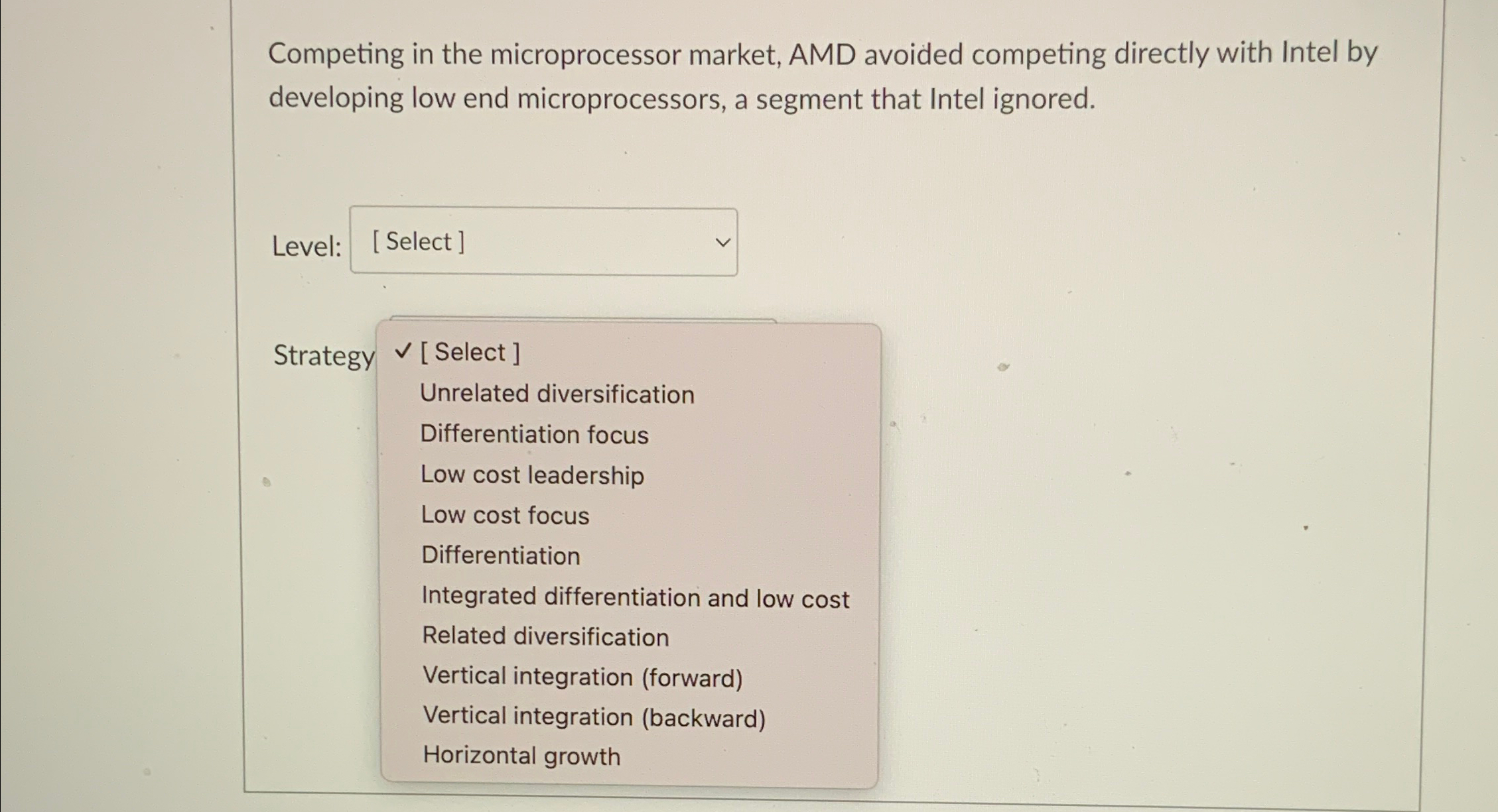 Solved Competing in the microprocessor market, AMD avoided | Chegg.com