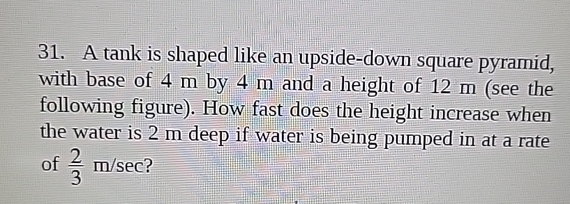 Solved A tank is shaped like an upside-down square pyramid, | Chegg.com