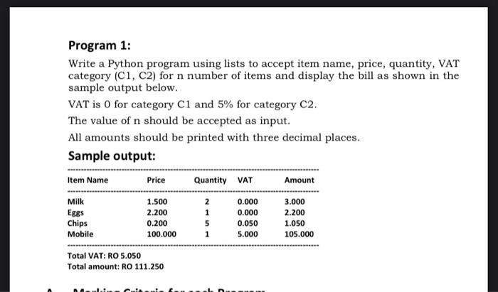 Solved Program 1 Write A Python Program Using Lists To
