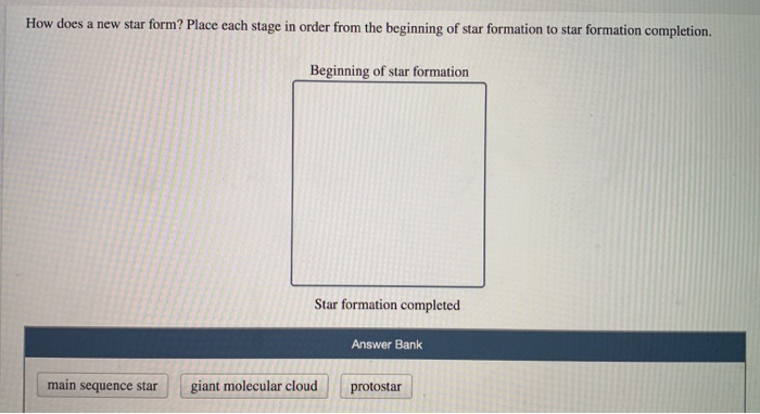 Solved How does a new star form? Place each stage in order | Chegg.com