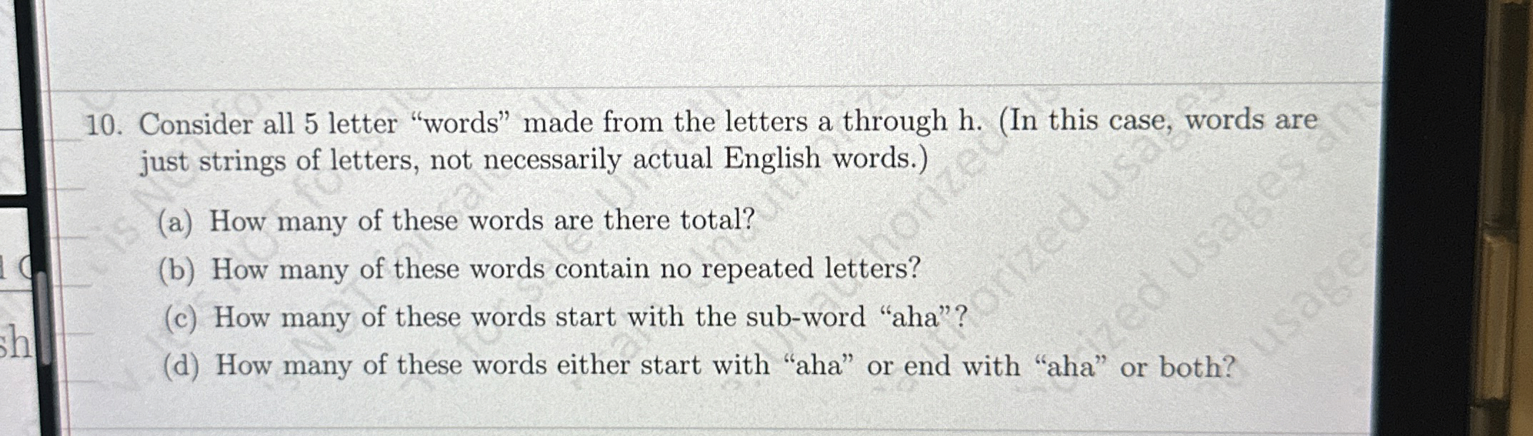 Consider all 5 ﻿letter "words" made from the letters | Chegg.com