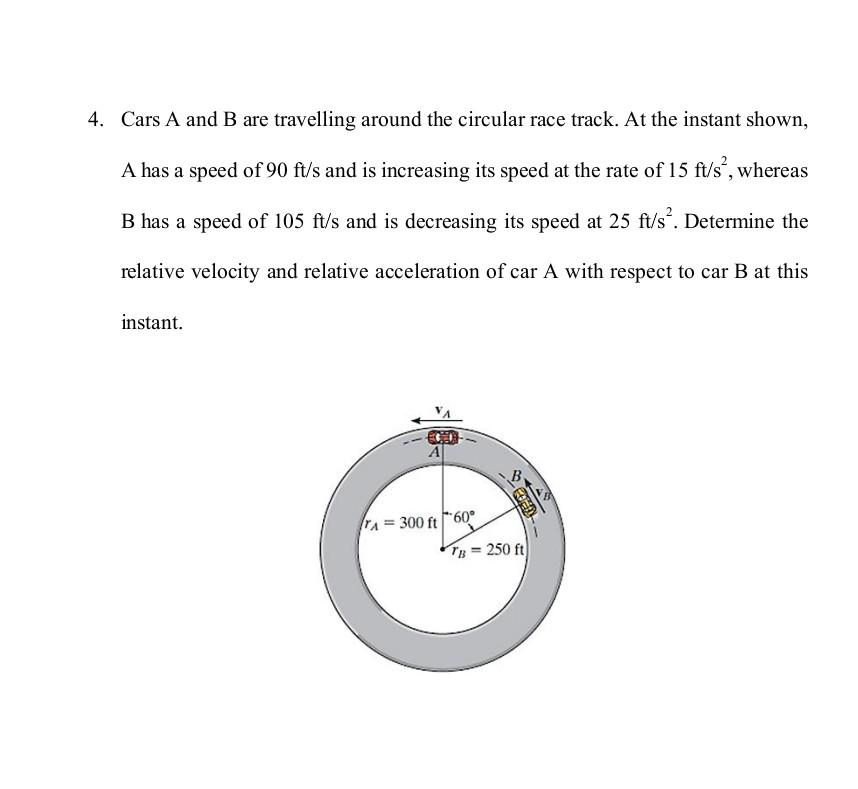 Solved 4. Cars A and B are travelling around the circular | Chegg.com