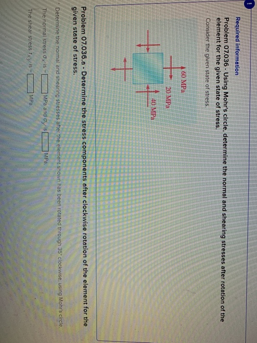 Solved Required information Problem 07.036. Using Mohr's | Chegg.com