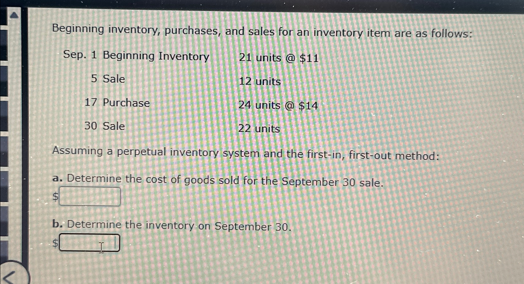 Solved Beginning inventory, purchases, and sales for an | Chegg.com
