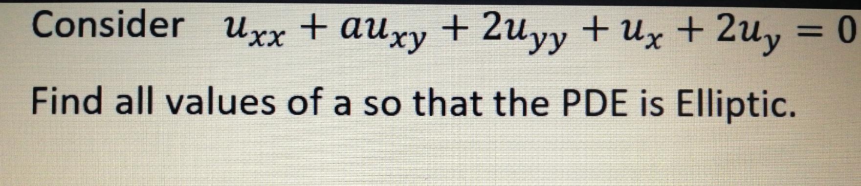 Solved Consider Uxx + auxy + 2uyy + Uz + 2uy = 0 Find all | Chegg.com