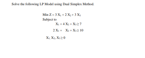 Solved Solve the following LP Model using Dual Simplex | Chegg.com