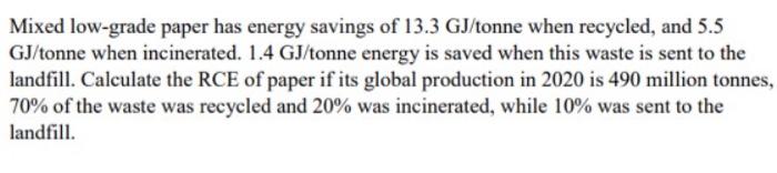 Solved Mixed low-grade paper has energy savings of 13.3 | Chegg.com