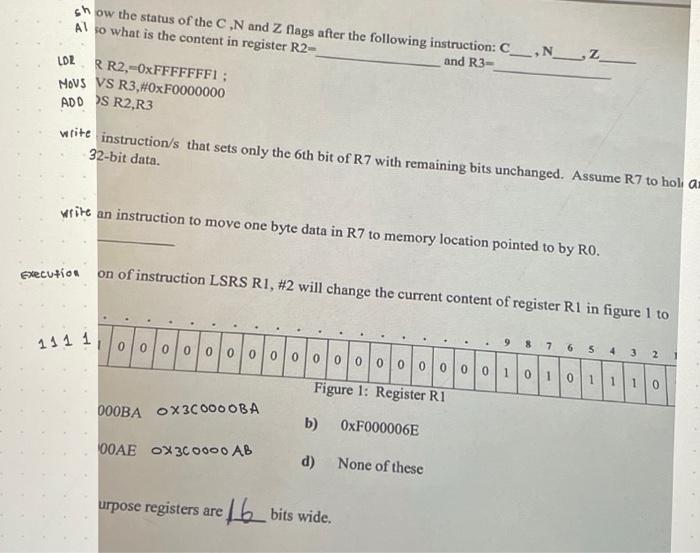 Solved the status of the C,N and Z flags after the following | Chegg.com