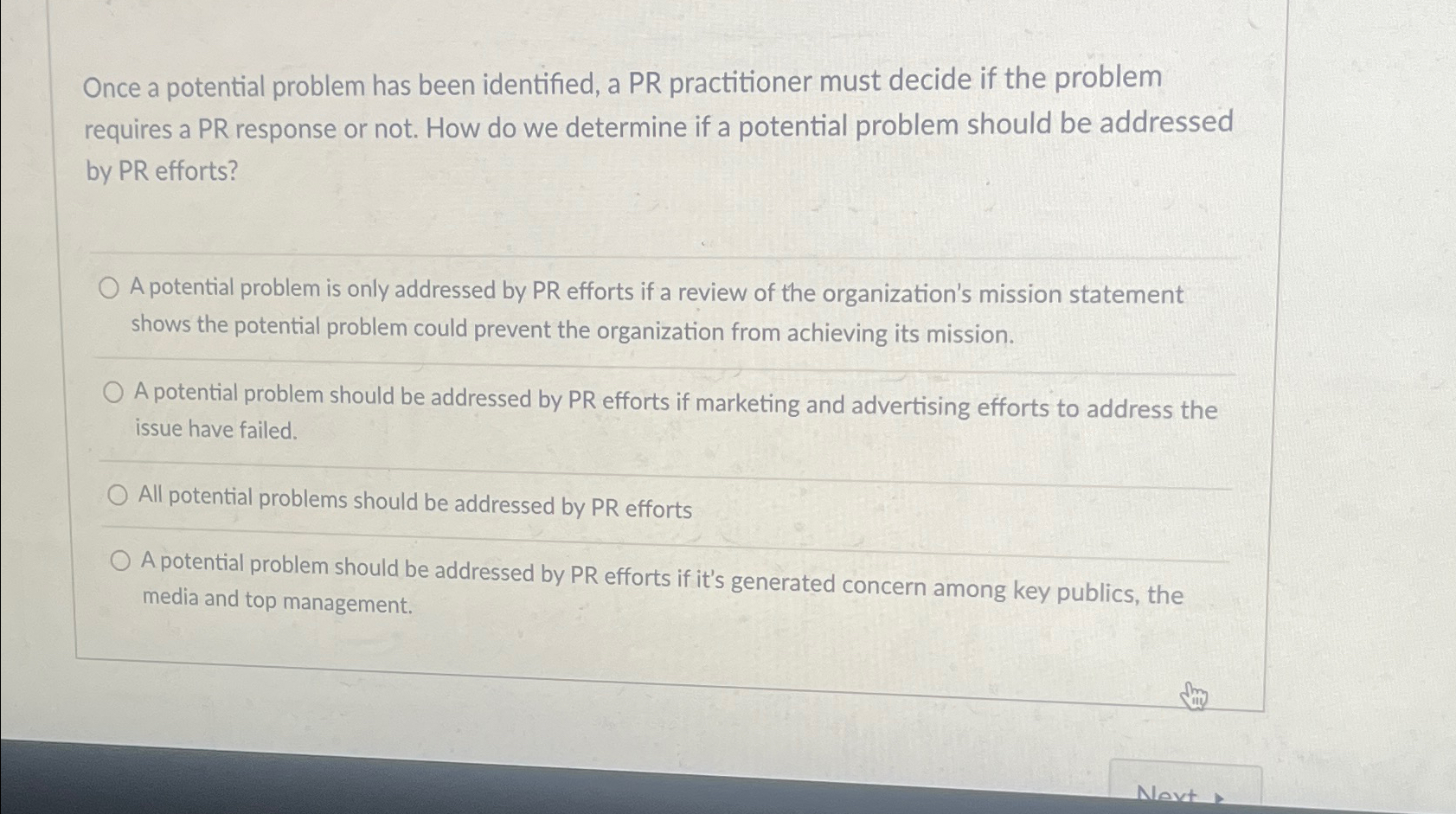 Solved Once a potential problem has been identified, a PR | Chegg.com