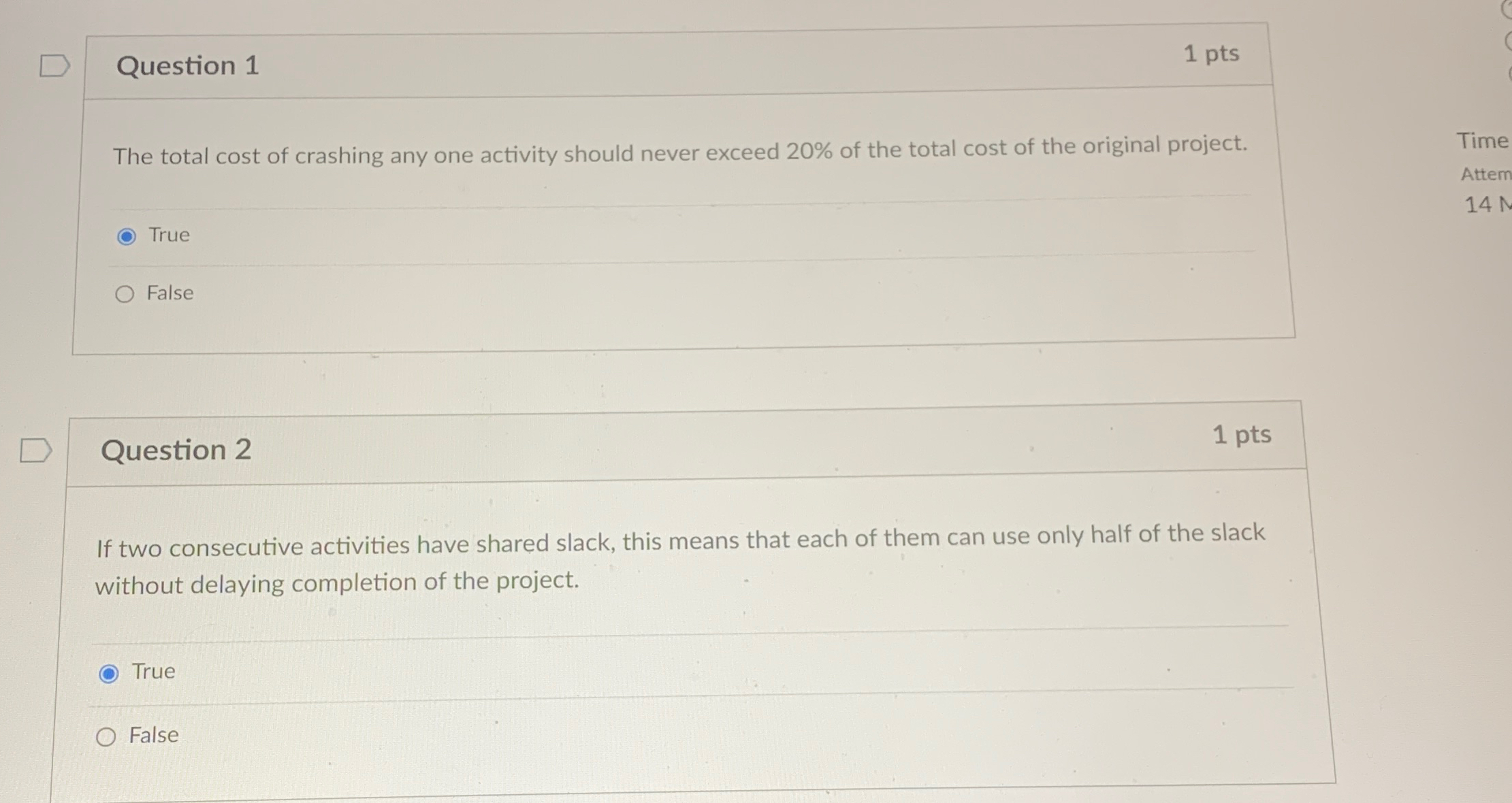 Solved Question 11 ﻿ptsThe total cost of crashing any one | Chegg.com