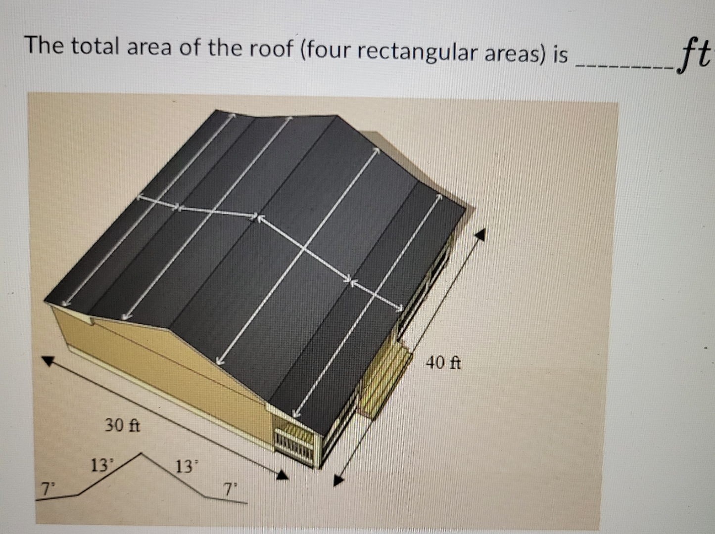 Solved The total area of the roof (four rectangular areas) | Chegg.com